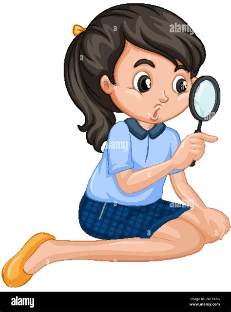 Girl Holding Magnifying Glass On White Background Illustration Stock