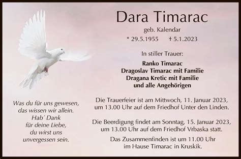 Traueranzeigen Von Dara Timarac Trauer Gea De