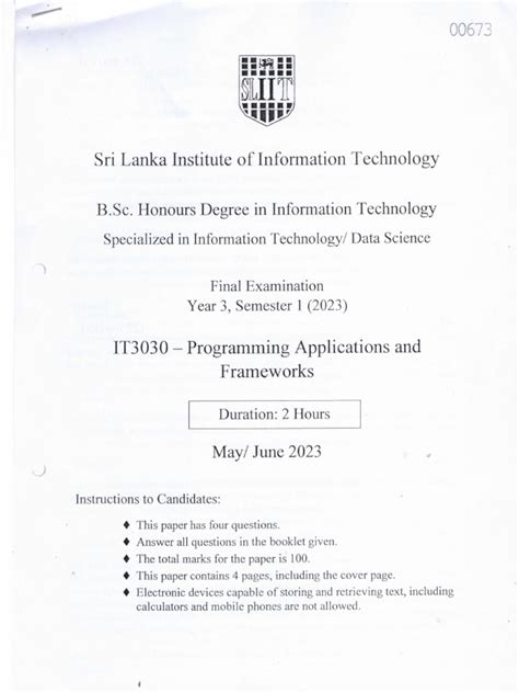 It3030 Programming Applications And Frameworks Pdf Version