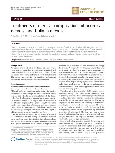 Pdf Medical Complications Of Anorexia Nervosa And Bulimia