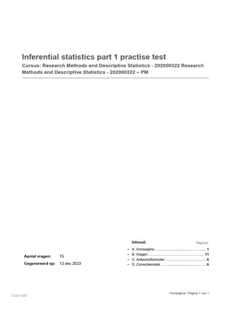 Inferential Statistics Part 1 Practise Test Pdf Coefficient Of Determination P Value