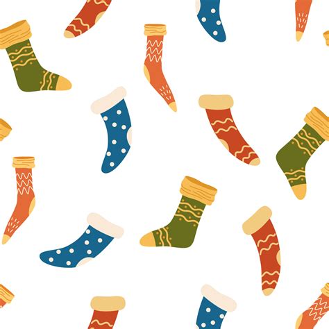Christmas Socks Pattern Design White Winter Repeat Background Holiday
