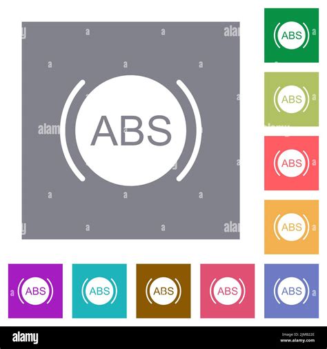 Car Anti Lock Braking System Indicator Flat Icons On Simple Color Square Backgrounds Stock