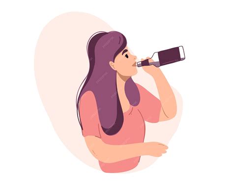 Premium Vector A Woman Drinking Alcohol From A Bottle