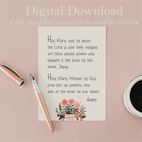 Hail Mary Prayer Printable Prayer Digital Download Catholic Print