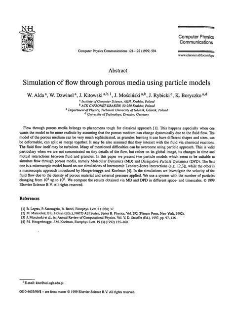 Pdf Simulation Of Flow Through Porous Media Using Particle Models