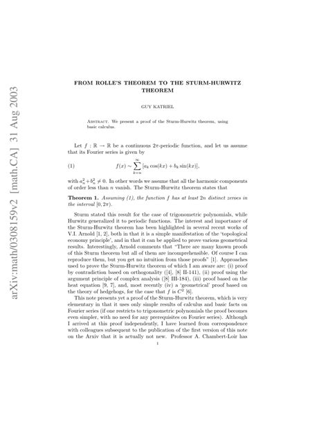 Pdf From Rolles Theorem To The Sturm Hurwitz Theorem