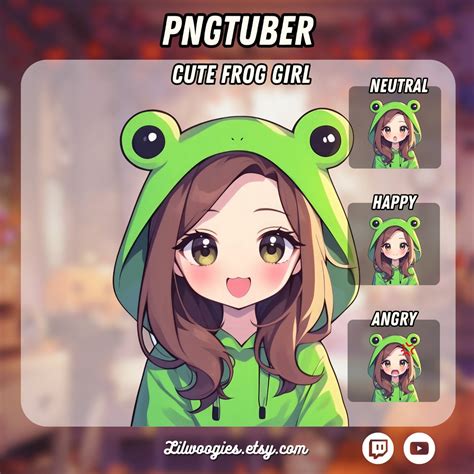 Cute Frog Girl Pngtuber Chibi Kawaii Ready For Twitch Vtuber Avatar Streaming Vtuber