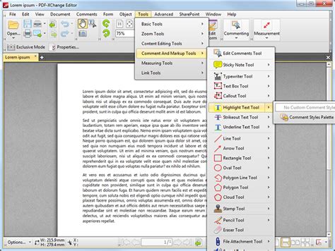 PDF XChange Editor Plus User Manual Tabs Guide Tools Comment And Markup Tools Highlight