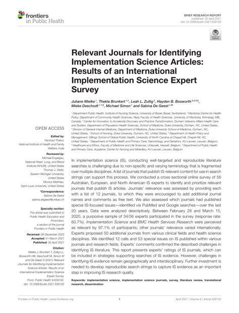 Pdf Relevant Journals For Identifying Implementation Science Articles