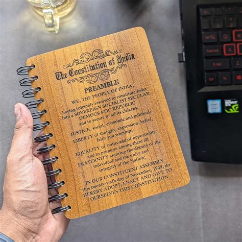 Constitution Of India Engraved Wood Diary Preamble Wood Notebook