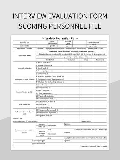 Interview Evaluation Form Scoring Personnel File Excel Template And
