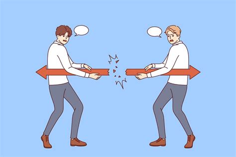 Opposite Tactics Of Two Business People Pulling Arrows In Different