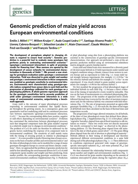 Genomic Prediction Of Maize Yield Across European Environmental Conditions Pdf Cross
