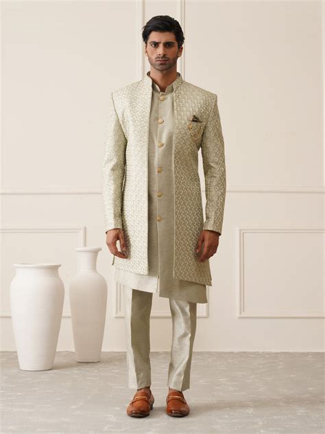 Pistachio Green Embroidered Indo Western Indowesternmens Wedding