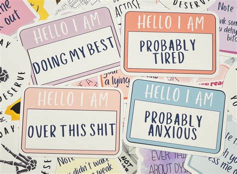 Funny Name Tag Stickers Hello I Am Anxiety Over It Doing My Best Laptop Sticker Laptop