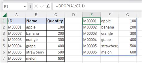 drop function deletes rows and columns from range of cells microsoft