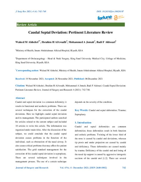 Pdf Caudal Septal Deviation Pertinent Literature Review
