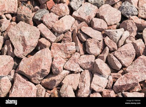 Macro Of Pink Crushed Stones Angular Rock Used For Road Construction