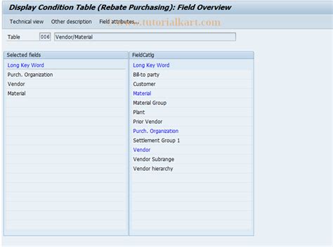 OMHC SAP Tcode Condition Table Display Rebate Purchase