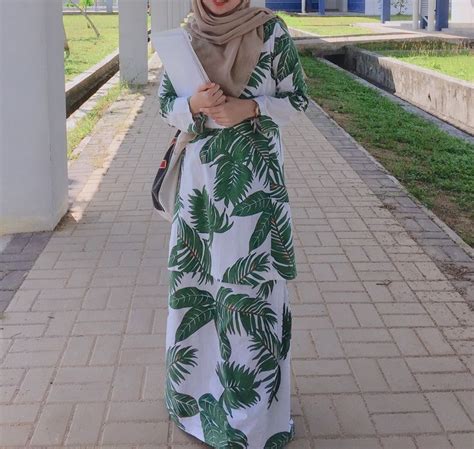 Tropical Palm Leaf Baju Kurung Street Hijab Fashion Hijabista Fashion Dress Party Hijab