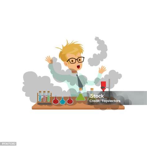 男孩科學家在一個失敗的實驗 混合物爆炸 學生在化學課向量例證向量圖形及更多健保和醫療圖片 健保和醫療 兒童 化學 Istock