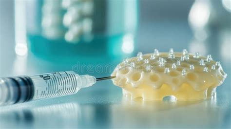 Scientific Experiment With Syringe And Polymer Structure Stock Image