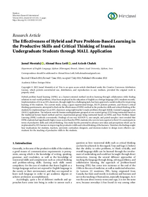 Pdf The Effectiveness Of Hybrid And Pure Problem Based Learning In