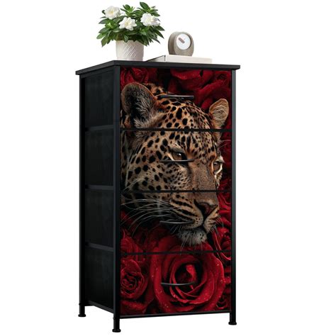 Gothic Dresser For Bedroom With 4 Storage Drawers Leopard Portrait