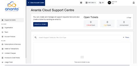 Support And Tickets Ananta Cloud Technical Documentation