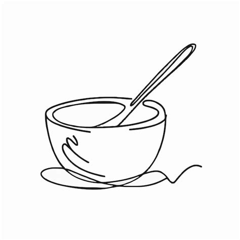 Un Dibujo En Blanco Y Negro De Una Taza Con Una Cuchara En Ella Vector Premium
