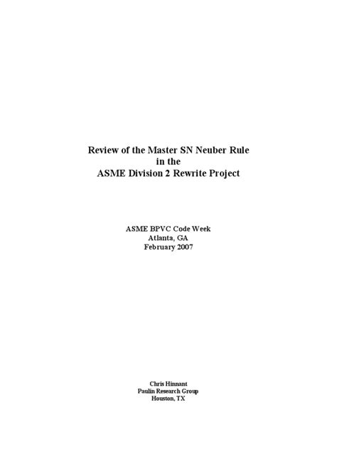 Review Of The Master Sn Neuber Rule In The Asme Division 2 Rewrite