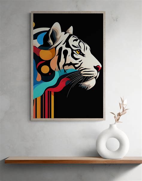 Minimalist Wildlife Stylized Tiger Art In Modern Abstract Colors Vibrant Essence Of The Wild