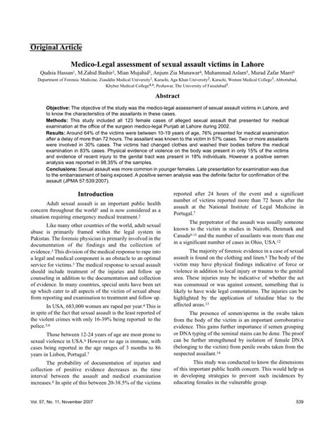Pdf Medicolegal Assessment Of Sexual Assault Victims In Lahore