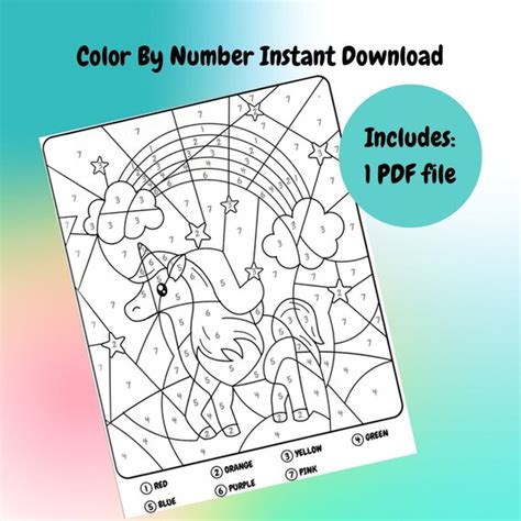 Unicorn And Rainbows Color By Number Coloring Book Printable Etsy