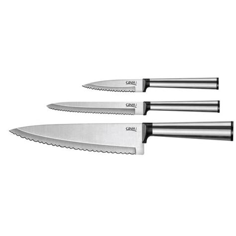 Ginsu Koden Series Stainless Steel 3 Piece Utility Paring And Chefs Knife Set Serrated