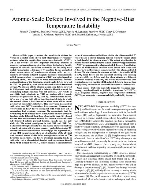 Pdf Atomic Scale Defects Involved In The Negative Bias Temperature