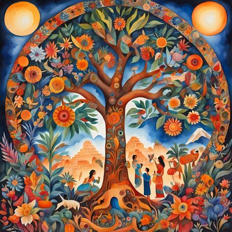 Mexican Tree Of The Maya Full Of Abundance Stock Illustration Illustration Of Tapestry