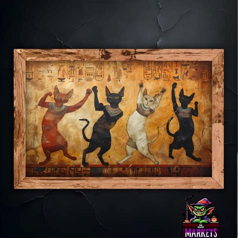 Ancient Egyptian Cat Artwork Vintage Feline Wall Art Historical Home
