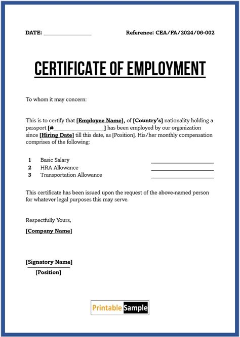 Employment Certificate Template 14 Printable Samples
