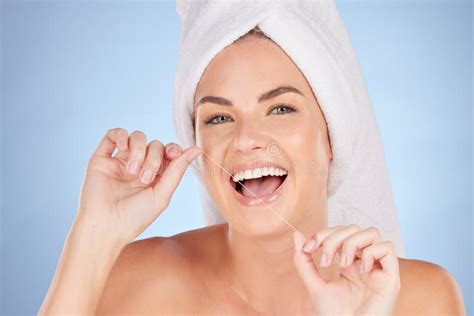 Dental Floss Portrait Or Happy Woman Cleaning Teeth For Self Care Treatment Bathroom Morning Dental Floss Portrait Or Happy Woman Cleaning Teeth For Self Care Treatment Bathroom Morning