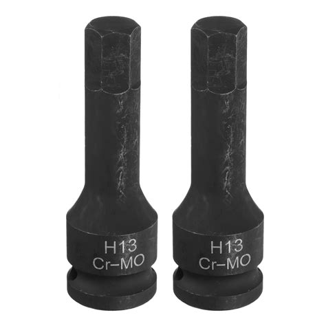 Uxcell 2pcs H13 13mm Hex Impact Bit Socket 12 Drive Hex Cr Mo Steel