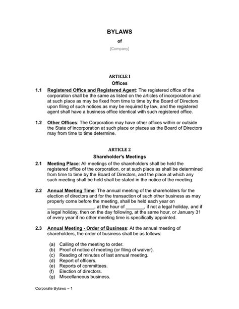 Articles Of Incorporation Template Download Free Documents For Pdf