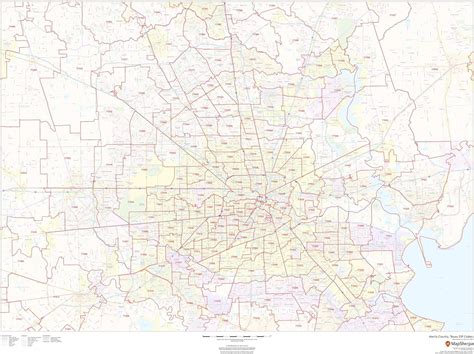 Harris County Texas Zip Codes 48 X 36 Paper Wall Map Office Products