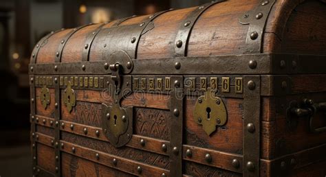 Antique Wooden Chest With Metal Bands And Brass Number Locks A Vintage