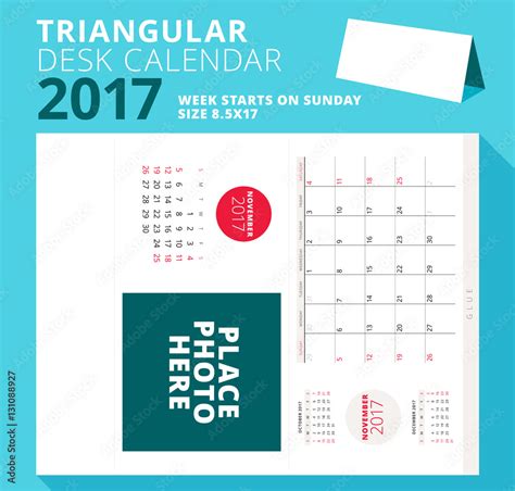 Triangular Desk Calendar Planner For 2017 Year November 2017 Week