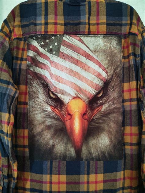 Mens Eagle Flannel Shirt With Patriotic Back Patch 2xl Etsy