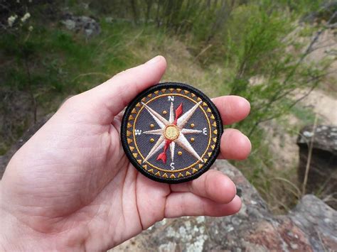 Charcoal Antique Compass Patch Adventure Patch Traveler Patch