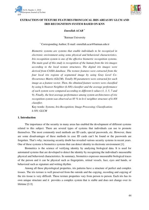 Pdf Extraction Of Texture Features From Local Iris Areas By Glcm And