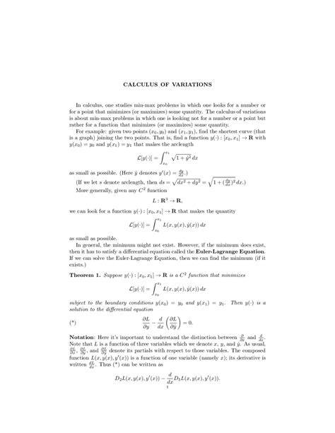 Calculus Of Variations Slides Calculus Docsity